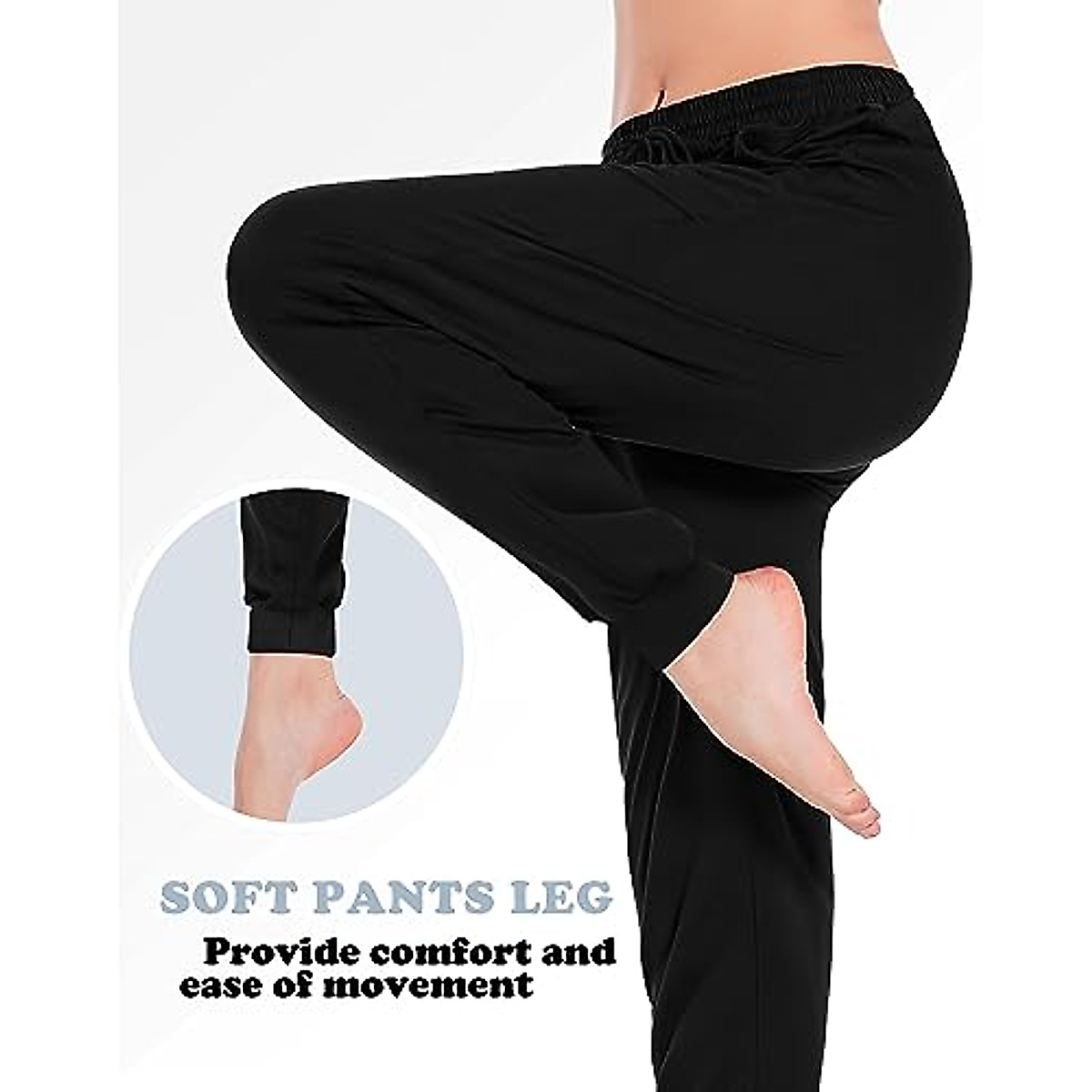 ASIMOON Sweatpants Women with Pockets Loose Lightweight Stretch Yoga Lounge Pants Comfy Drawstring Workout Jogging Pants (US, Alpha, Small, Regular, Regular, Black)