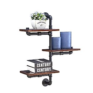 Danya B. 3-Tier Vertical Floating Staggered Industrial Rustic Pipe Shelves - Wall Mount