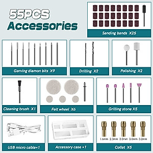 NEU MASTER Cordless Rotary Tool, 3.7V Mini Rotary Tool Kit With 55pcs Accessories, 3-Speed USB Charging Power Rotary Tool for Sanding, Polishing, Engraving, Drilling and DIY Crafts