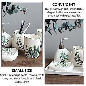 minkissy 5pcs Home Color Travel Men Washing Assorted Women Ensemble Including Green Holder Vanity Soap Tumbler Complete Tray Toothpaste Dish Bathroom Dispenser Liquid Bath Plants Lotion