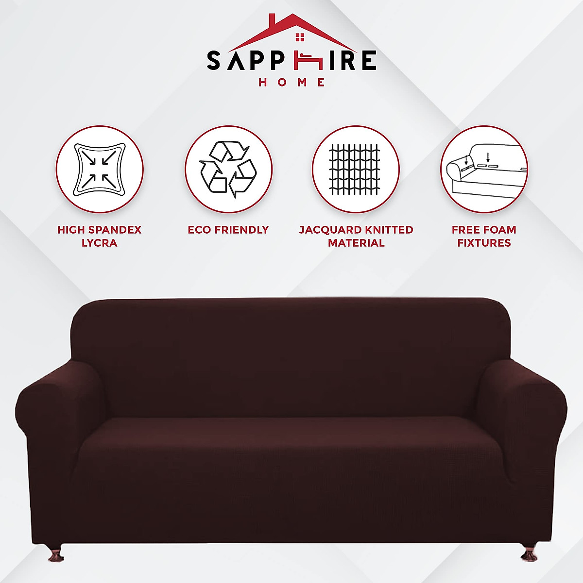 Sapphire Home 2-Piece Sofa and Loveseat Slipcovers, Couch and Loveseat Covers Set, Form fit Stretch, Wrinkle Free, Furniture Protector, Sofa Covers for Living Room, Polyester Spandex (Coffee)