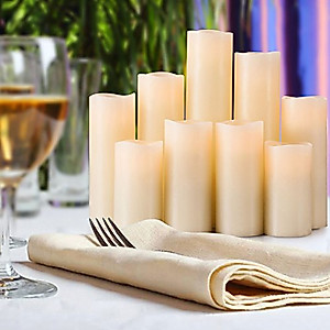 RY King Battery Operated Flameless Candle Set of 9 Real Wax Pillar Decorative Led Fake Candles with Remote Control and Timer