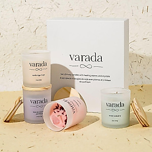 Aromatherapy Soy Candle Gift Set. Healing Crystals and Dried Flowers -80 Hours of Clean Burn. Lavender Jasmine and Rose. Stress Relief. Meditation. Manifestation. Birthday Gift. Appreciation Gift.