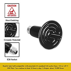 Mandala Crafts Heat Lamp for Reptiles - Ceramic Heat Emitter Infrared Light Bulb with No Light for Chicken Coop Turtle Bearded Dragon Dog Pet Brooder 100W Pack of 2 Black