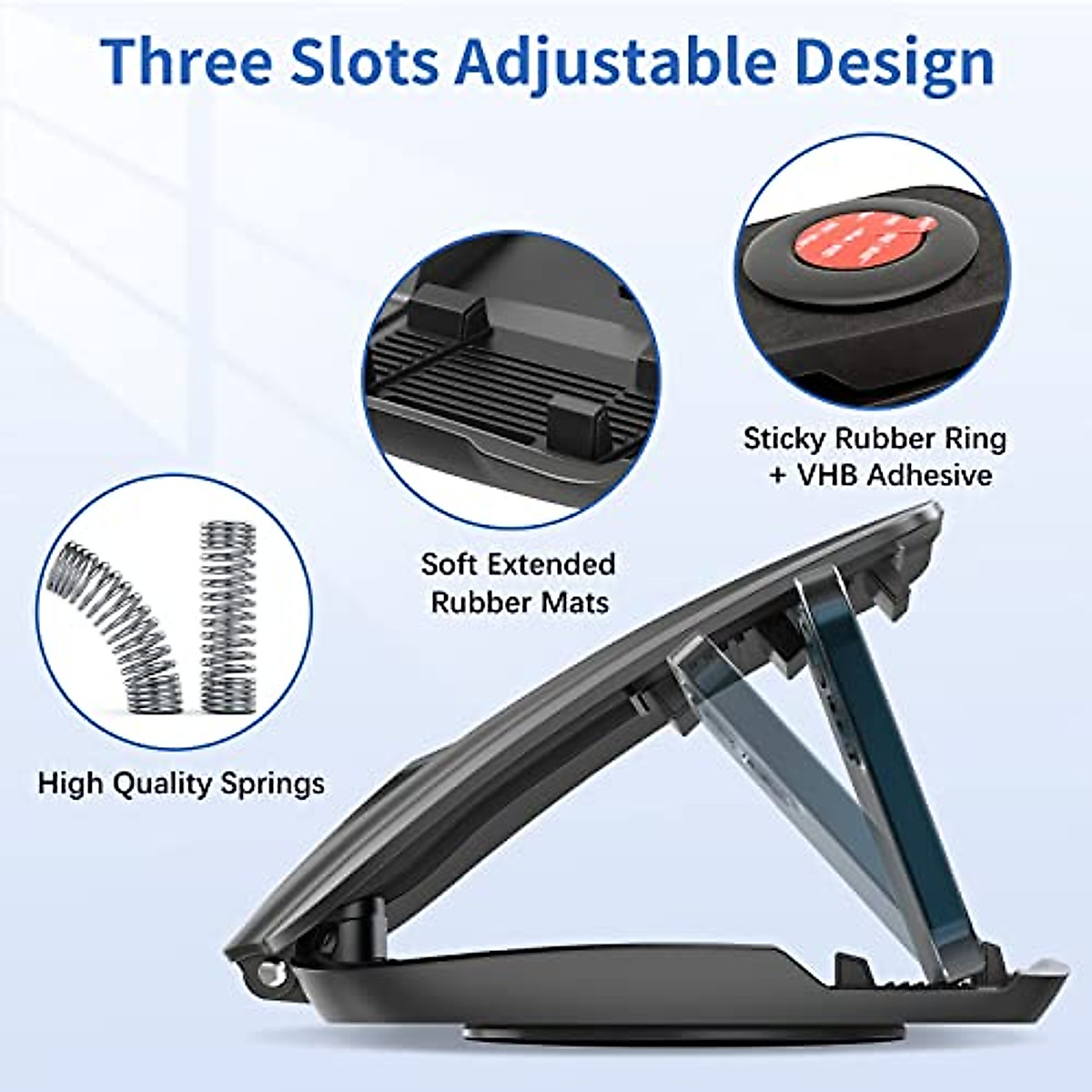 OQTIQ GPS Holder for Car Dashboard Phone Holder Adhesive Rubber Ring Car GPS Mount Clamshell Non-Slip for Garmin, Tomtom, Rand McNally, Magellan Roadmate, Other GPS Devices - Matte Black