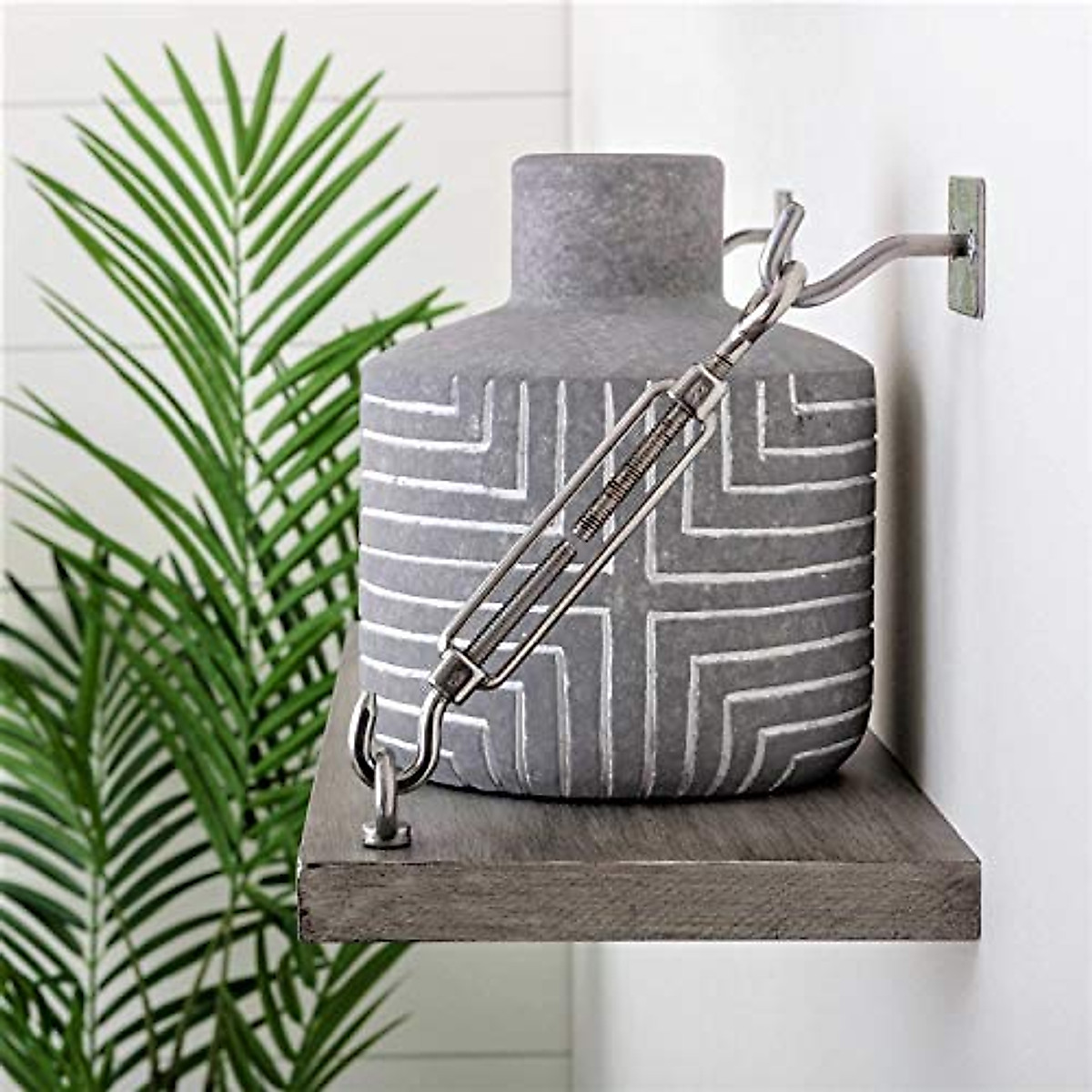 Under.Stated Floating Shelves Wall Mounted Wood Hanging Shelf Set for Bathroom Kitchen Living Room Bedroom Storage (Rustic Grey with Industrial Hardware Set of 2)