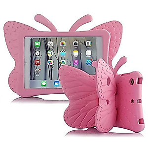 Feitenn iPad 8th Generation Case for Kids 10.2 inch 2020/2019, Shockproof Kickstand Butterfly Cover Non-Toxic EVA Foam Wings Kid-Proof Rugged Bumper Boy Girl Gift for iPad 7th 8th Gen 10.2'' - Pink