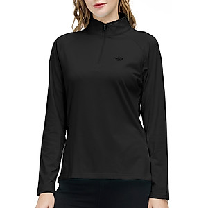 AjezMax Long Sleeve Zipper Shirts for Women Athletic Outdoor Running Tops Black L