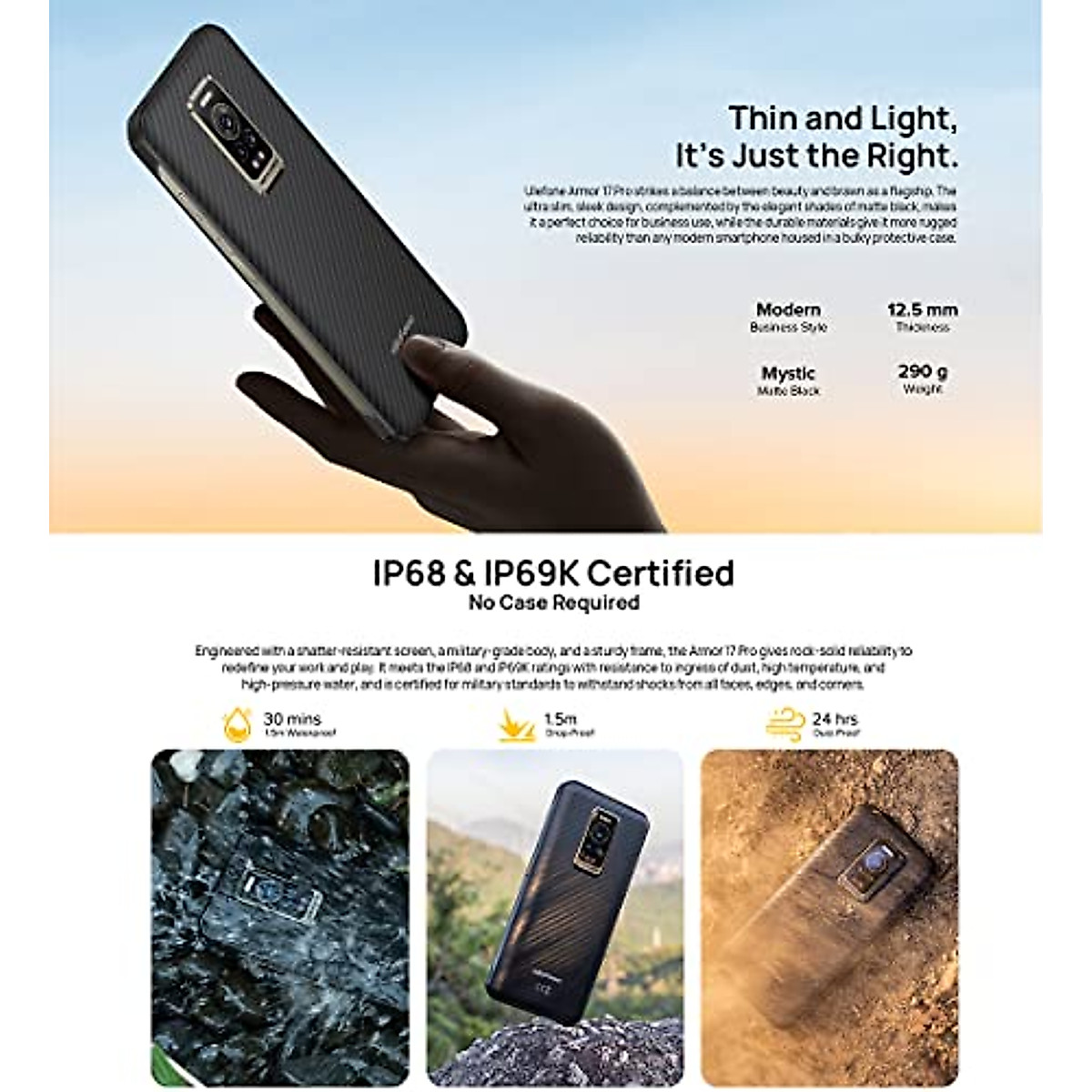 Ulefone Armor 17 Pro 2023 Rugged Smartphone Unlocked, MTK G99 13GB+256GB Android 12 Cell Phone, 108MP AI Camera, 6.58" FHD+, 5180mAh Wireless Charge, Dual SIM 4G Rugged Phone, NFC GPS OTG FM Black