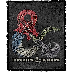 LOGOVISION Dungeons & Dragons Blanket, 50"x60" Dragons in Dragons Woven Tapestry Cotton Blend Fringed Throw