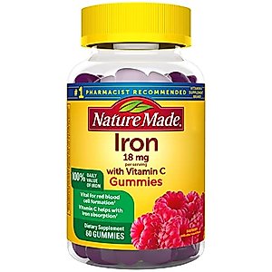 Nature Made Iron 18 mg per Serving with Vitamin C, Dietary Supplement for Red Blood Cell Support, 60 Gummies, 30 Day Supply
