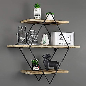 Befayoo Floating Shelves for Wall, Rustic Wood Geometric Style Decor Shelf for Bathroom Bedroom Living Room Kitchen Office (Diamond, Natural)