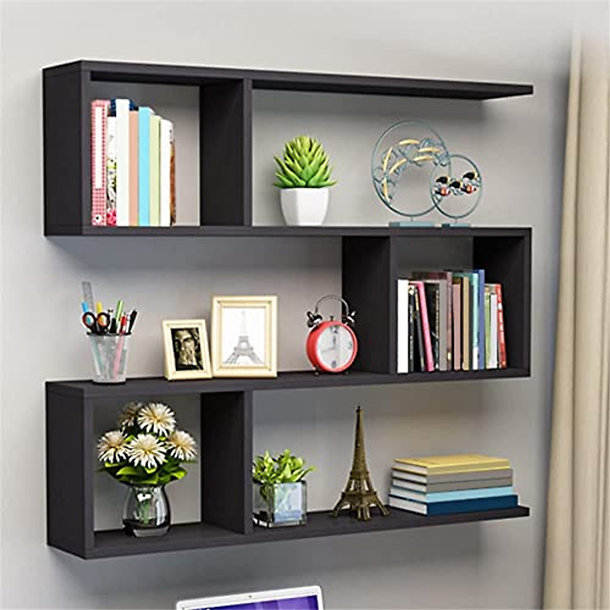 CODOMI Floating Shelf Wood Floating Shelves for Wall Storage Wall Shelf for Study Room Office Living Room Wall Mounted Wooden Display Shelf for Bedroom Garage - Black 31.5" L x 5.9" W x 29.5" H