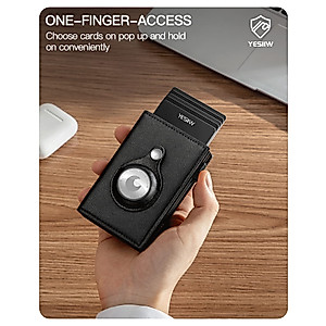 YESIIW AirTag Wallet for Men - RFID Protected, Premium Space Aluminum and Quality Leather, Black