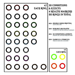 Citadel Black Health & Condition Rings - 80 Pack - Double Sided Black Plastic Rings, 30 Conditions & 4 Health Markers, Made for Dungeons and Dragons 5th Edition & Other Tabletop Role-Playing Games