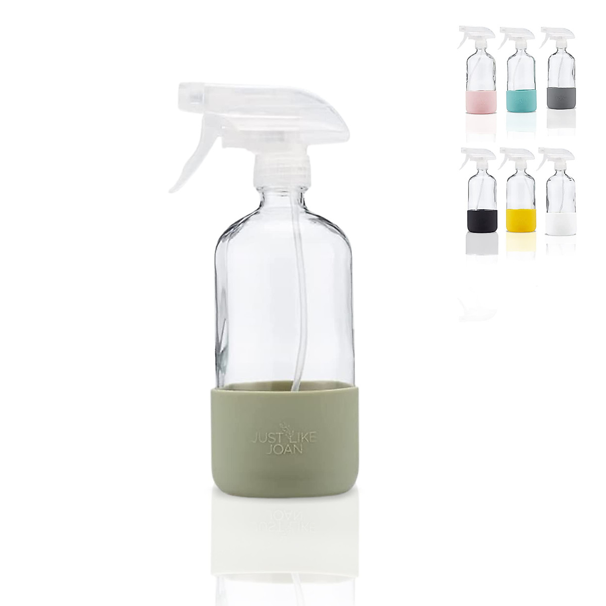 Just Like Joan 16 oz Glass Spray Bottles for Cleaning Solutions Clear Empty Spray Bottles with Sage Green Silicone Sleeve Essential Oils, Plants, Mist Sprayer Bleach Refillable Reusable Container Food