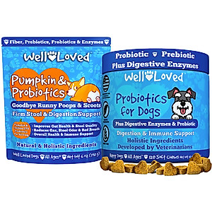 Well Loved Pumpkin & Probiotics Plus Probiotic Chews Bundle, Dog Probiotics and Digestive Enzymes, Dog Digstive Support