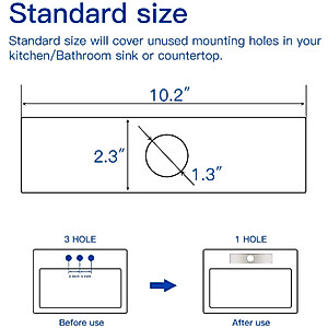 Greenspring Sink Hole Cover Chrome 10 Inch 1 or 3 Hole Long Rectangle Cover Deck Plate Faucet Escutcheon for Bathroom or Kitchen Vanity Sink Faucet Stainless Steel