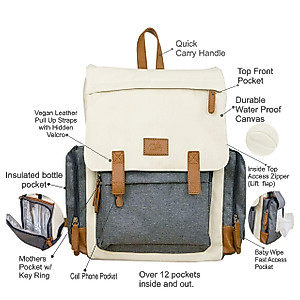 Cutie Carry Diaper Bag Backpack with Baby Pad Insulated Pocket Stroller Straps Wipe Dispenser Padded Shoulder Large Fashion Bags Dad or Mom Grey Cream