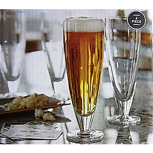 Footed Pilsner Beer Glass Set by Threshold - Set of 4 Glasses (Made in Italy) 15.5 fl. oz