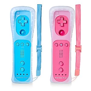 2-Pack Wii Remote Controller, 2 in 1 Wii Remote with Motion Plus for Nintendo Wii and Wii U, Wireless Wii Controller with Silicone Case and Wrist Strap (Pink and Blue)