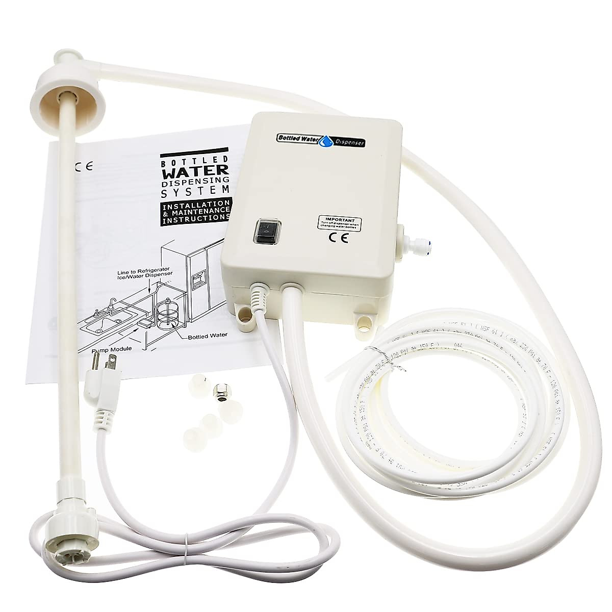 FlowFluid Bottled Drinking Water Pump System Single-Tube Power 25W, Bottled Water Dispensing 2L Flow Electric Water Pump for 5 Gallon Bottle Water for Coffee,Refrigerators,Ice Maker,Faucet