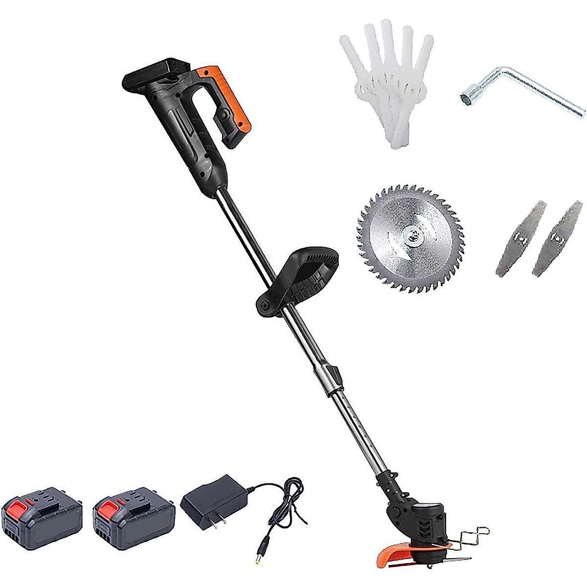 Handheld Cordless Weeder, 24V Lightweight Cordless Lawn Mower with 3 Blades 2 Pieces 24V Battery Charger Portable Home Lawn Garden Trimmer