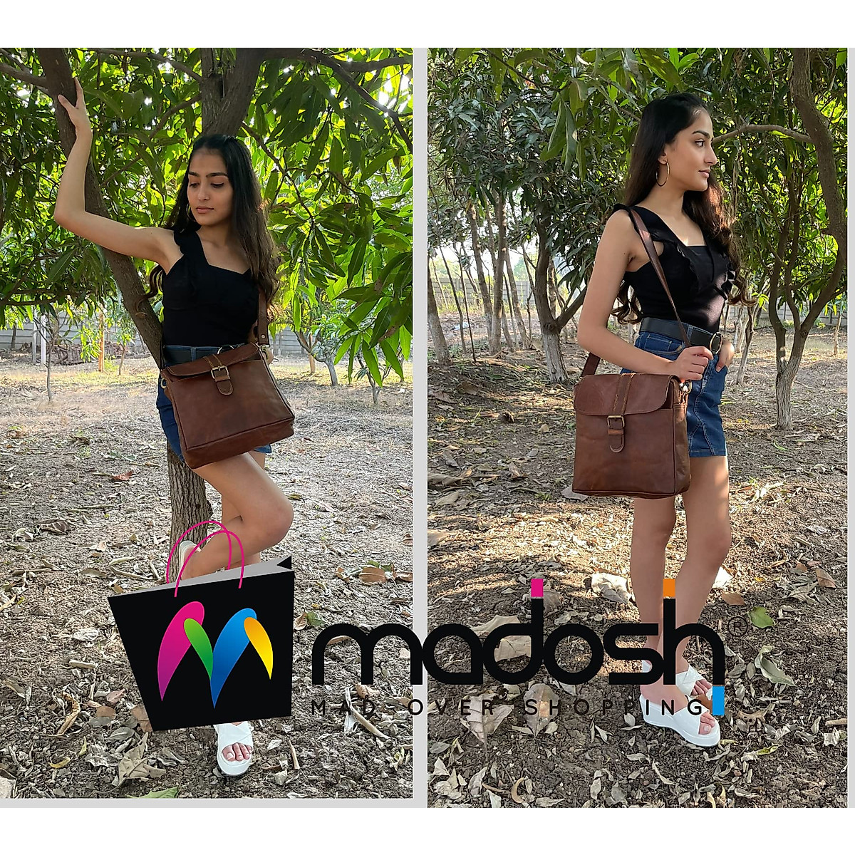 Madosh, Women's Leather Crossbody Bag Handmade Shoulder Vintage Style Brown Sling Handbag Purse