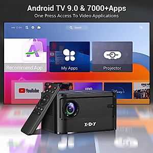 Autofocu Smart Projector with Android TV OS, Xgody A40 9000L Mini Projector with WiFi and Bluetooth, 1080P Support HD Home Theater Projector with Netflix 7000+APPs Bulit-in Hi-Fi Speaker and Remote