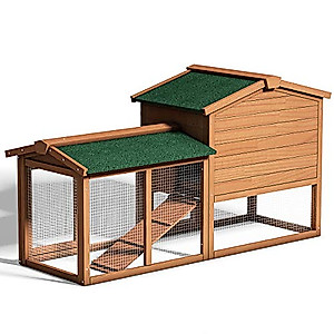 ADTEST Two Tier 58'' Large Wooden Rabbit Hutch, Chicken Coop Bunny Animal Hen Cage House, Pet House for Small Animals with Stairs & Cleaning Tray, Brown