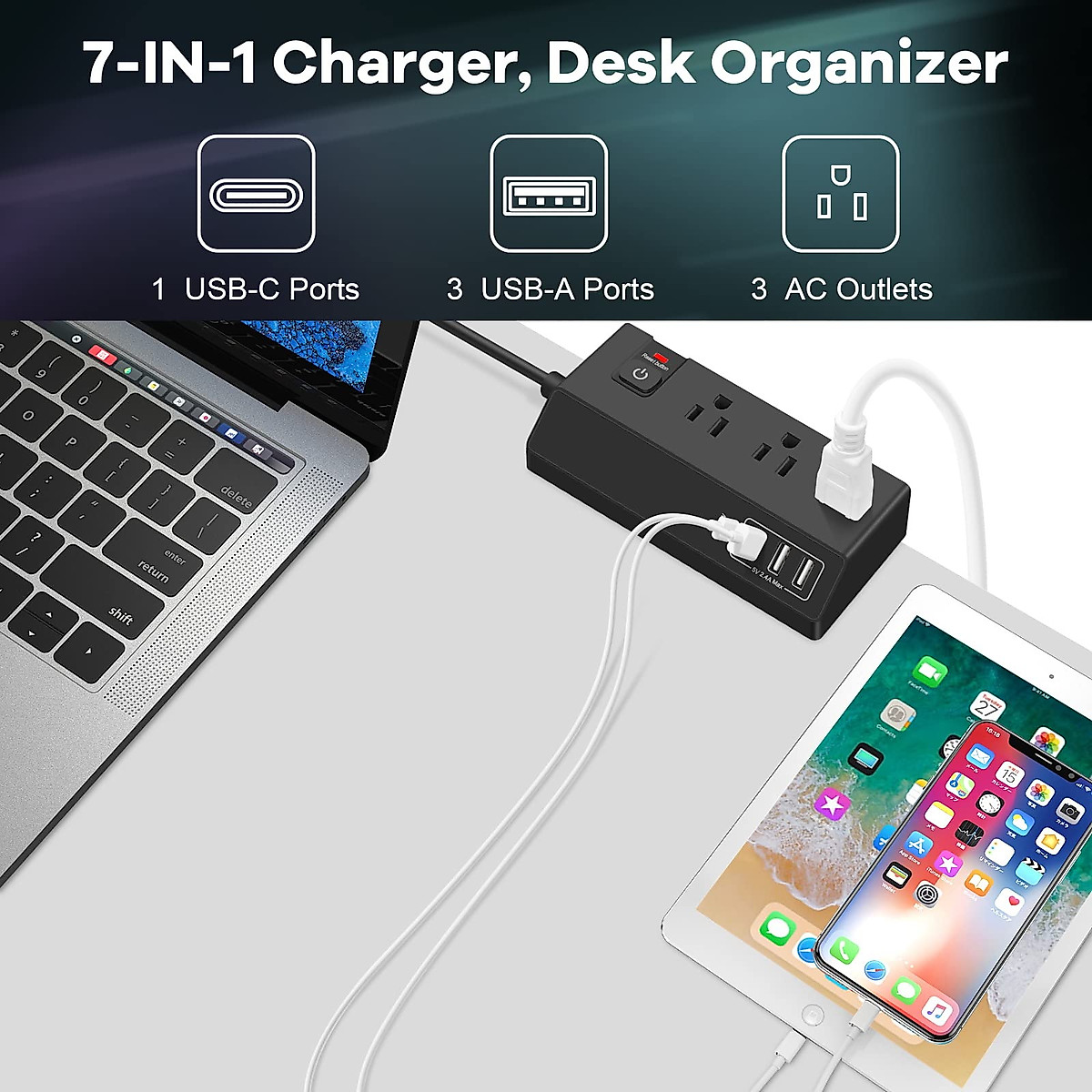 Desk Clamp Power Strip USB C (20W PD Fast Charging) - Desktop Surge Protector with 3 Outlets 4 USB Ports - Edge Mount Power Strip Desk Outlet Station Plug Extender - Phone Office Desk Accessories