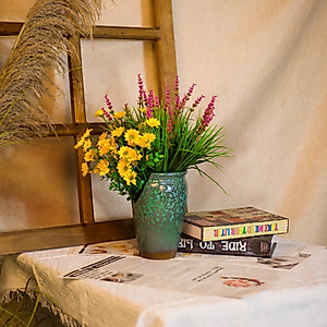 alyptus 12 Bundles Artificial Plants Outdoor Fake Monkey Grass with Flowers for Pot Garden Verandah Decor (Pink Flowers)