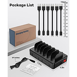 Charging Station for Multiple Devices, ALFUEL 50W 6 Port USB Charging Station Dock with 6 Charging Cables, Charger Station Organizer for iPhone, Android, Tablets, Kindle, Smart Watch - Black