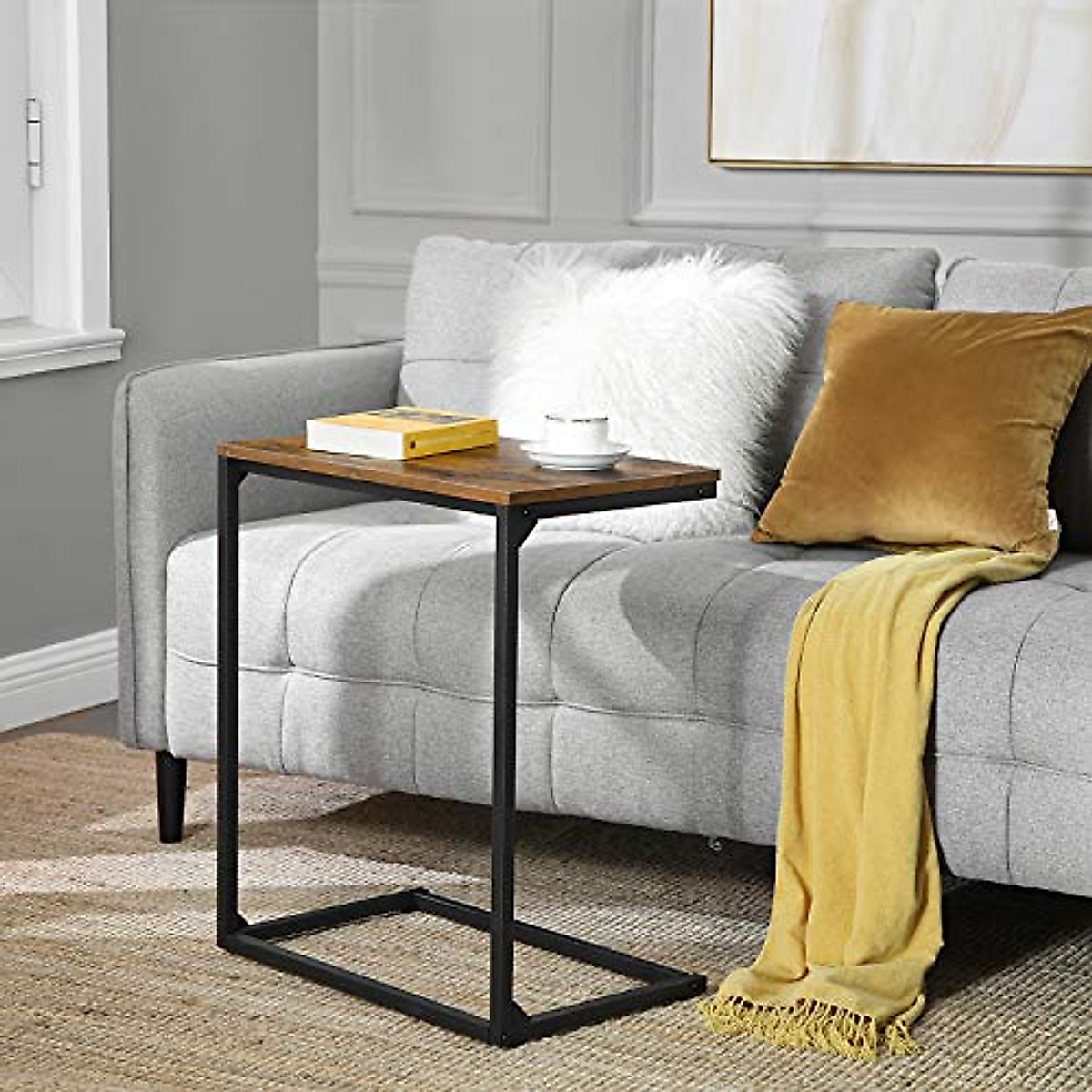 VASAGLE C Shaped End Sofa and Bed 21.7 Inches Side Table for Living Room, TV Tray, 13.8 x 21.7 x 26 Inches, Rustic Brown and Black
