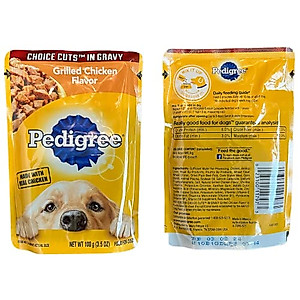 Pedigree Wet Dog Food Pouch Variety Bundle, Choice Cuts in Gravy, 12 Pouches Assorted Flavors - Chicken, Hickory, Filet Mignon, Beef, Casserole