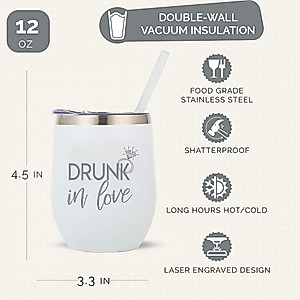 Drunk In Love Bride Cup Stainless Steel 12oz Bride Tumbler with Lid and straw! Perfect Bride Wine Tumbler Engagement Gift for the Future Bride, Bride Wine Glass Bachelorette, Gifts for the Bride