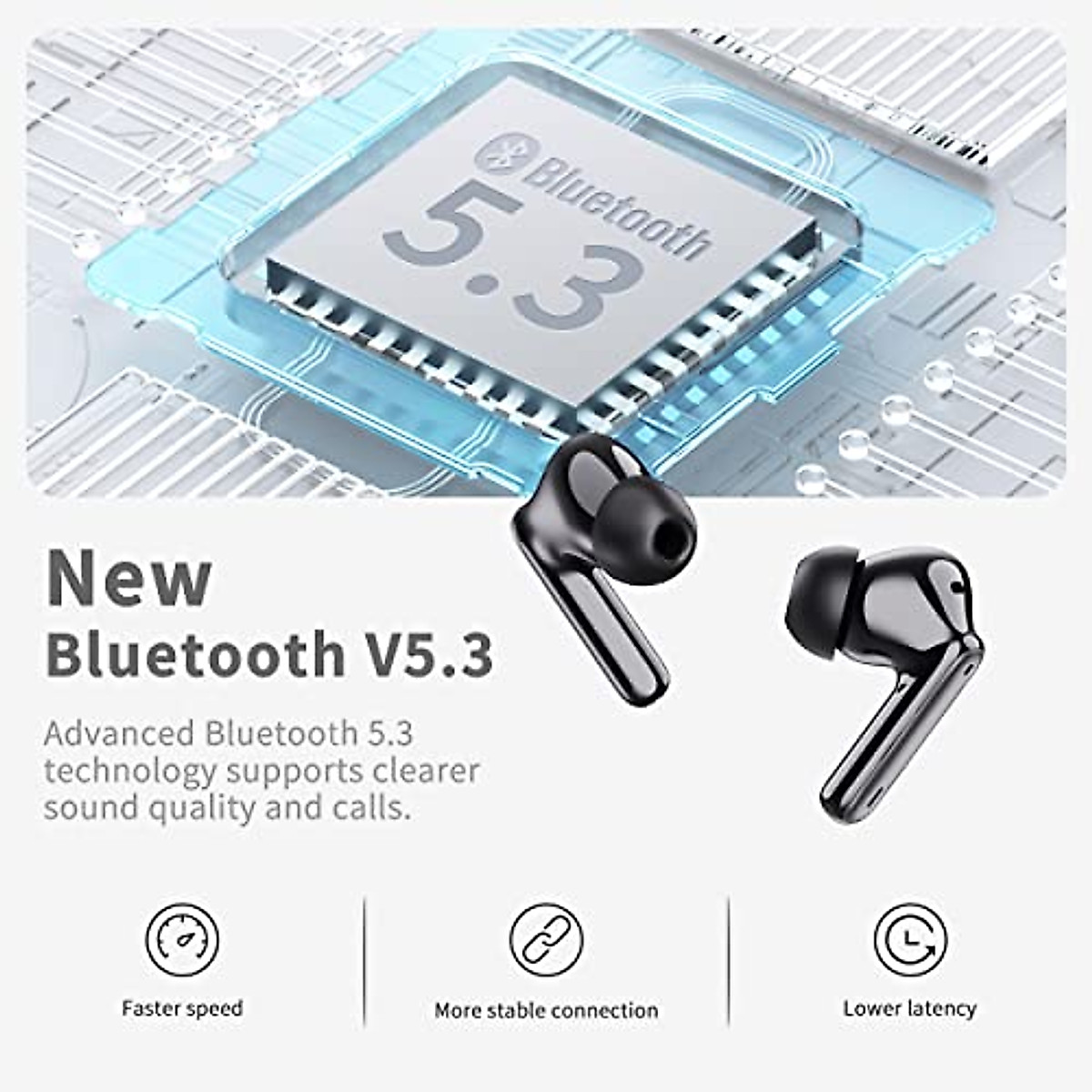 Wireless Earbuds, Headphones Wireless Bluetooth 5.3 Ear Buds, Wireless Headphones with Mic, 36H Playtime Noise Canceling Headphones with LED Display, IP7 Waterproof Earphones for Android IOS, Black