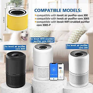 Core 300 Replacement Filt-er Compatible with LEVOIT Core 300 Core 300S-P Air Purifi-er, 3 in 1 True HEPA Pet Care Core 300-RF-PA Filt-er Replacement (2 Pack)