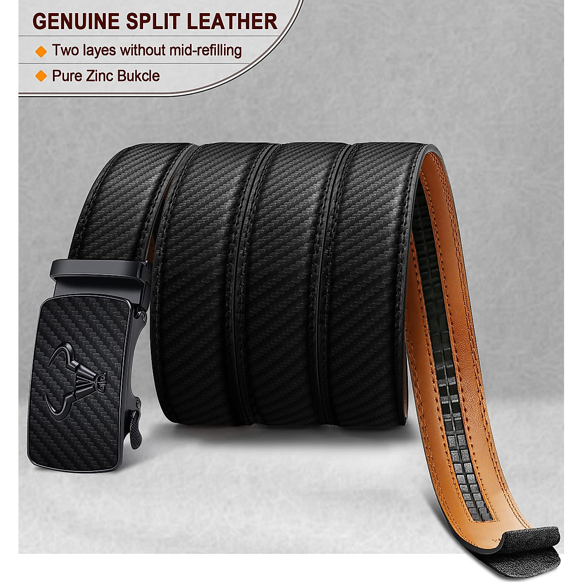 BULLIANT Men's Belt,Brand Ratchet Belt Of Genuine Leather For Gift Men Dress,Size Customized(Black,32"-38" Waist Adjustable)