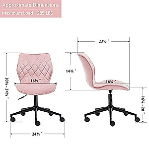Duhome Mid Back Computer Desk Chair Armless Velvet Home Office Chair for Teens/Girls/Children/Students Salmon Pink
