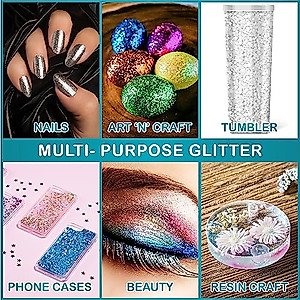 Glitter- Noverbee Silver Glitter, Fine Glitter- 50g Extra Fine Glitter. Great Resin Accessories, Craft Glitter, Glitter Powder for Slime, Powder for Nails, tumblers, Ornaments, Candle.