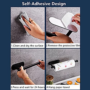 Aussido Paper Towel Holder Under Cabinet 13.2 inch Adhesive and Wall Mount Stainless Steel Paper Towel Holder Under Counter for Kitchen (Black)