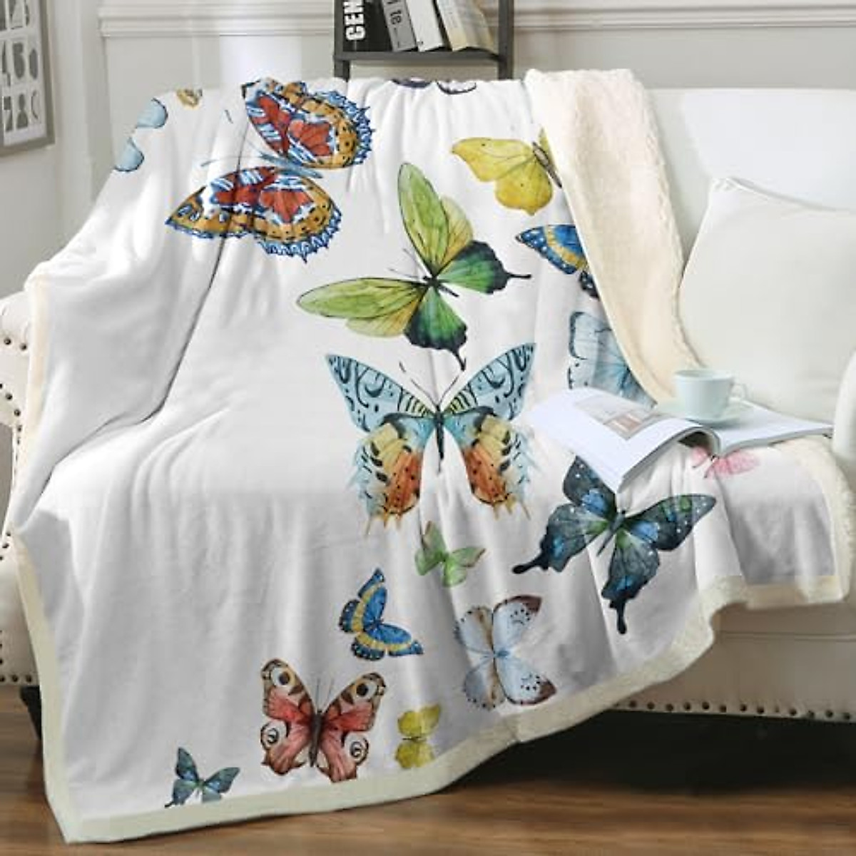Sleepwish Butterfly Blanket Home Throw Blanket Sherpa Flannel Fleece Reversible Blankets Girls Hippie Blanket (60 x 80 Inch)