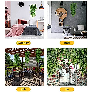 Faux hanging plant,Fake Plants Fake Fern Wall Artificial, Ivy Faux Greenery Plants for Patio Porch Indoor Outdoor UV Resistant Plastic Plants Decor (4 pcs Faux Ferns)