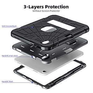 SIBEITU iPad 10th Generation Case 10.9 Inch 2022 with Pen Holder, Rugged Shockproof iPad 10 Case for Kids with Kickstand, Heavy Duty Protective Cover for iPad 10th Gen A2696/A277 | Black