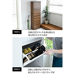 JK Plan Shoe Box, Shoe Rack, Holds up to 16 Pairs, 4 Tiers, Width 19.3 inches (49 cm), Height 63.7 inches (161 cm), Depth 29, Clogs Box, Shoes, Entrance, Storage, Thin, Space Saving, Flap, Slim, Stylish