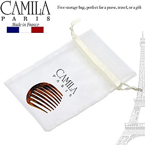Camila Paris CP2431 French Hair Side Comb Small Rounded Tortoise Shell, French Twist Hair Combs, Strong Hold Hair Clips for Women Bun Chignon, No Slip Styling Girls Hair Accessories Made in France
