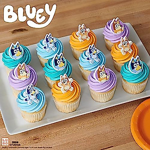 DecoPac Bluey So Much Fun Rings, Cupcake Decorations Featuring Bluey, Bingo, Bandit, and Chilli, 3D Food Safe Cake Toppers – 24 Pack