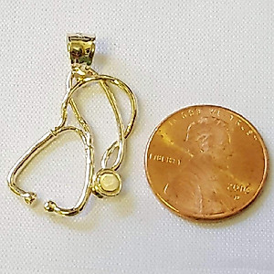 SURANO DESIGN JEWELRY 14k Yellow Gold Medical Stethoscope 3D (3 Dimensional) Pendant, Made in USA