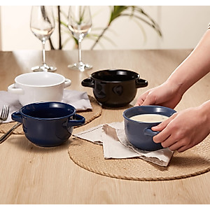 Soup Bowls, French Onion Soup Bowls, by Kook, Soup Crocks, Oven Safe Bowls, Soup Mugs, Ceramic Bowls, Dishwasher, Microwave, Set of 4, 18 oz (Blue)